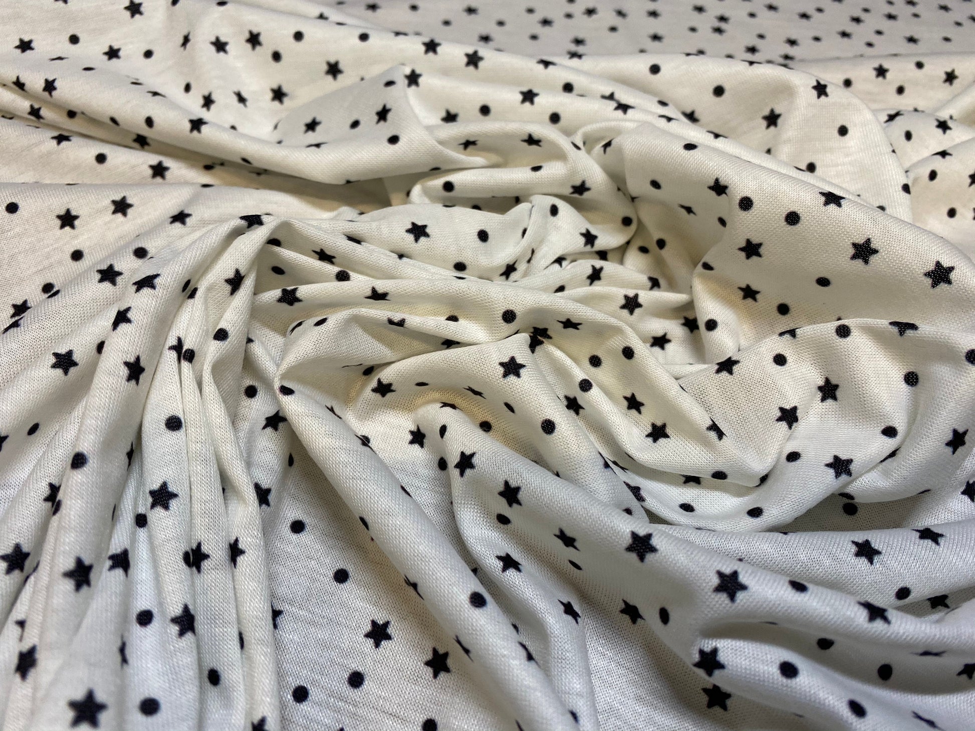 Viscose spandex stretch jersey fabric, per metre - white with black sp ...